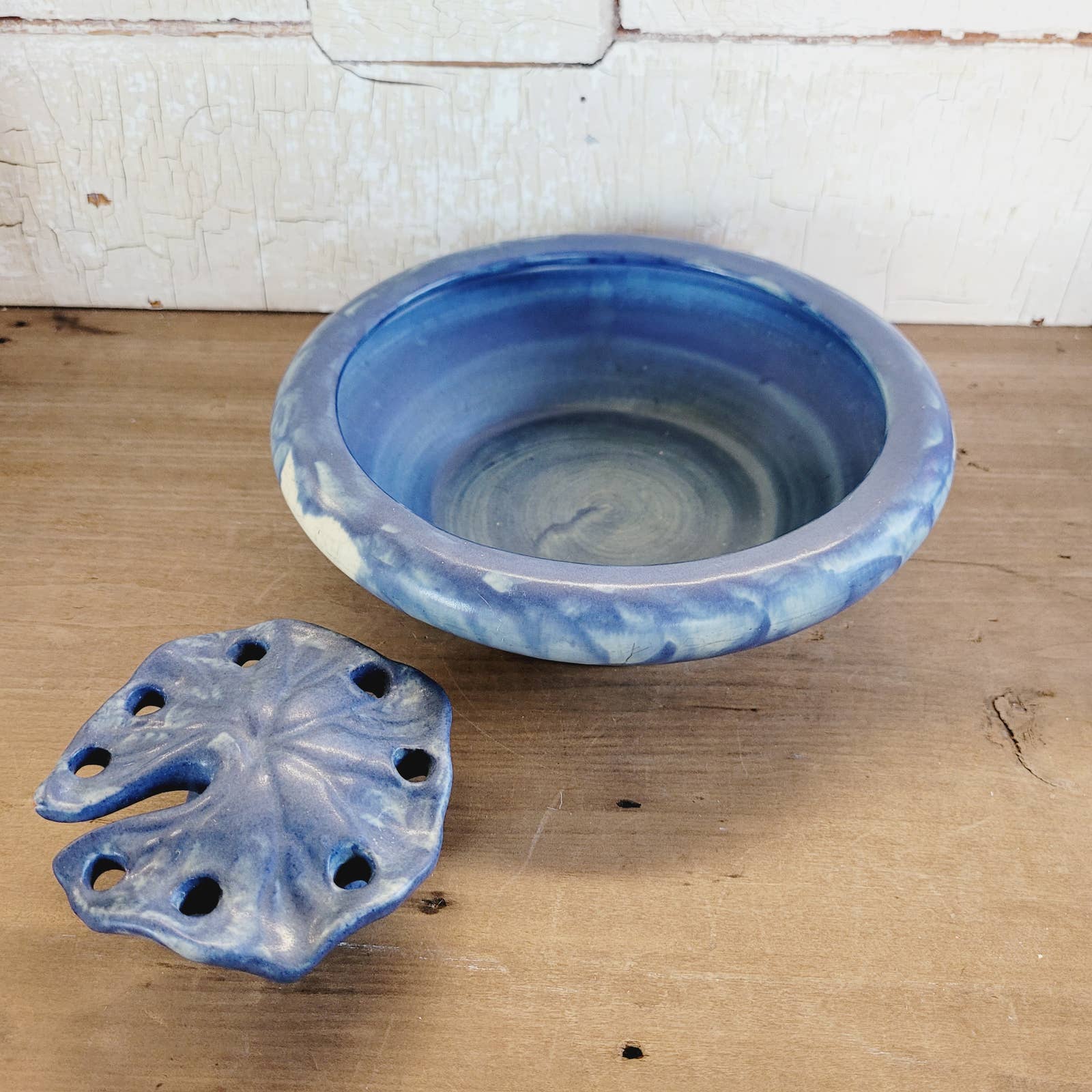 Vintage Peters Reed Pottery Bowl and Lily Pad Flower Frog Zane Ware ...